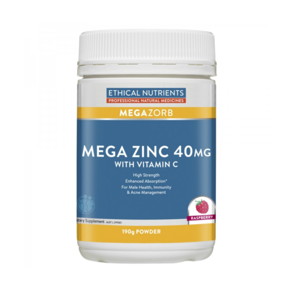 Ethical Nutrients MEGAZORB Mega Zinc 40mg 95g Powder Raspberry
